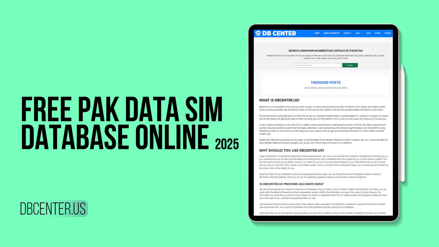 Free Pak Data SIM Database Online 2025 - DB CENTER