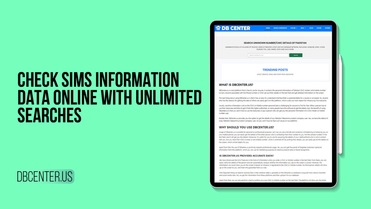 Check SIMs Information Data Online with Unlimited Searches - DB CENTER